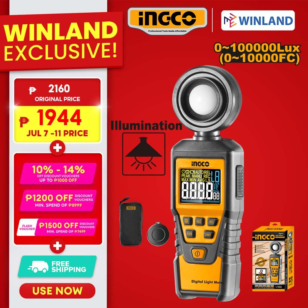 Ingco by Winland Digital LED Luxmeter Lux Meter 0~200000Lux HETLU01 ING ...
