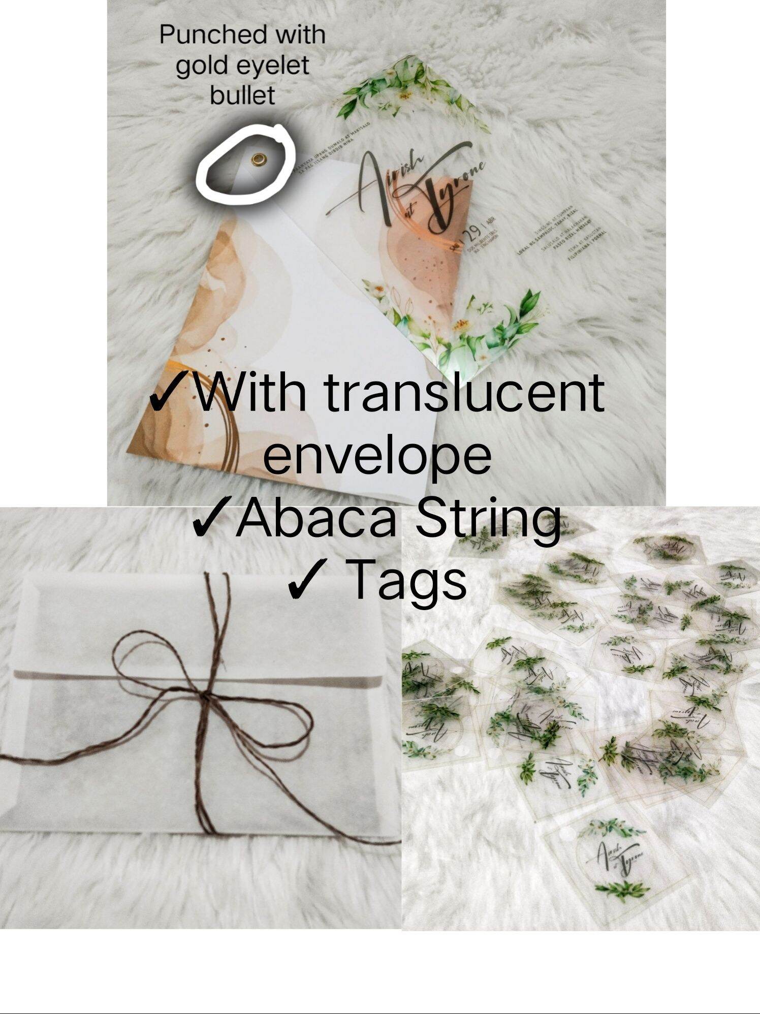 Eyelet punched Transparent Wedding Invitations Set with Envelope, Tags ...