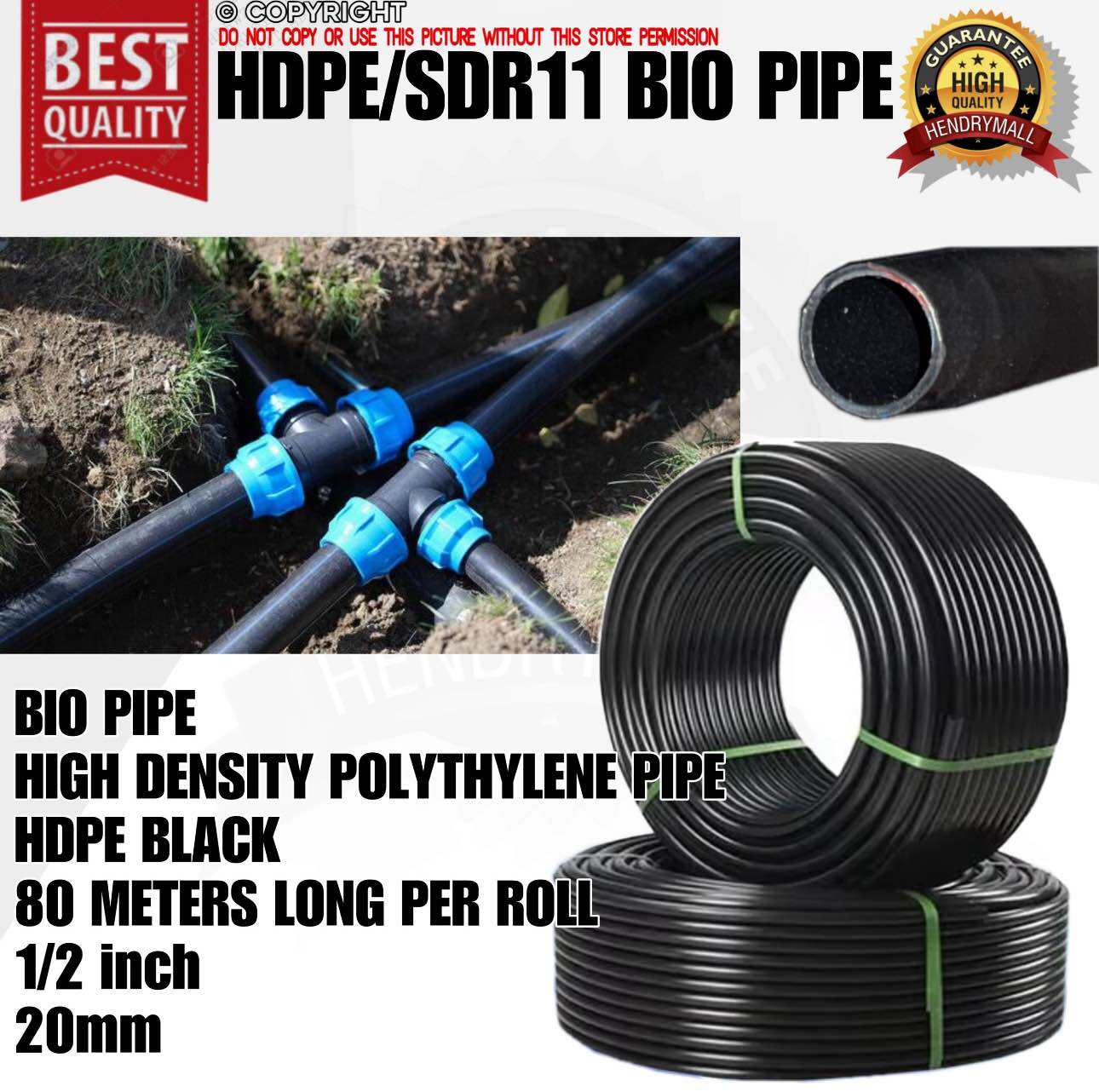 BLACK (1/2 X 20mm) BIO HDPE HOSE PIPE SDR 11 PVC 1 Roll 90 meters ...