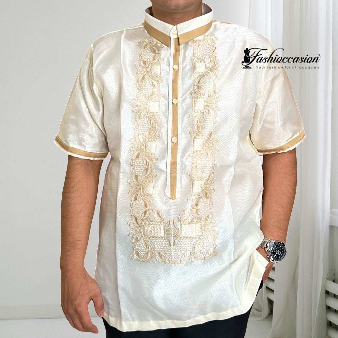 Modern Barong Tagalog Short Sleeve W/ Mocca Piping Sports Collar ...