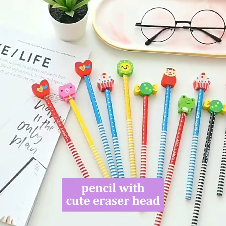 VK 50/20/1PCS Cartoon Pencil With Cute Eraser Children School Supplies ...