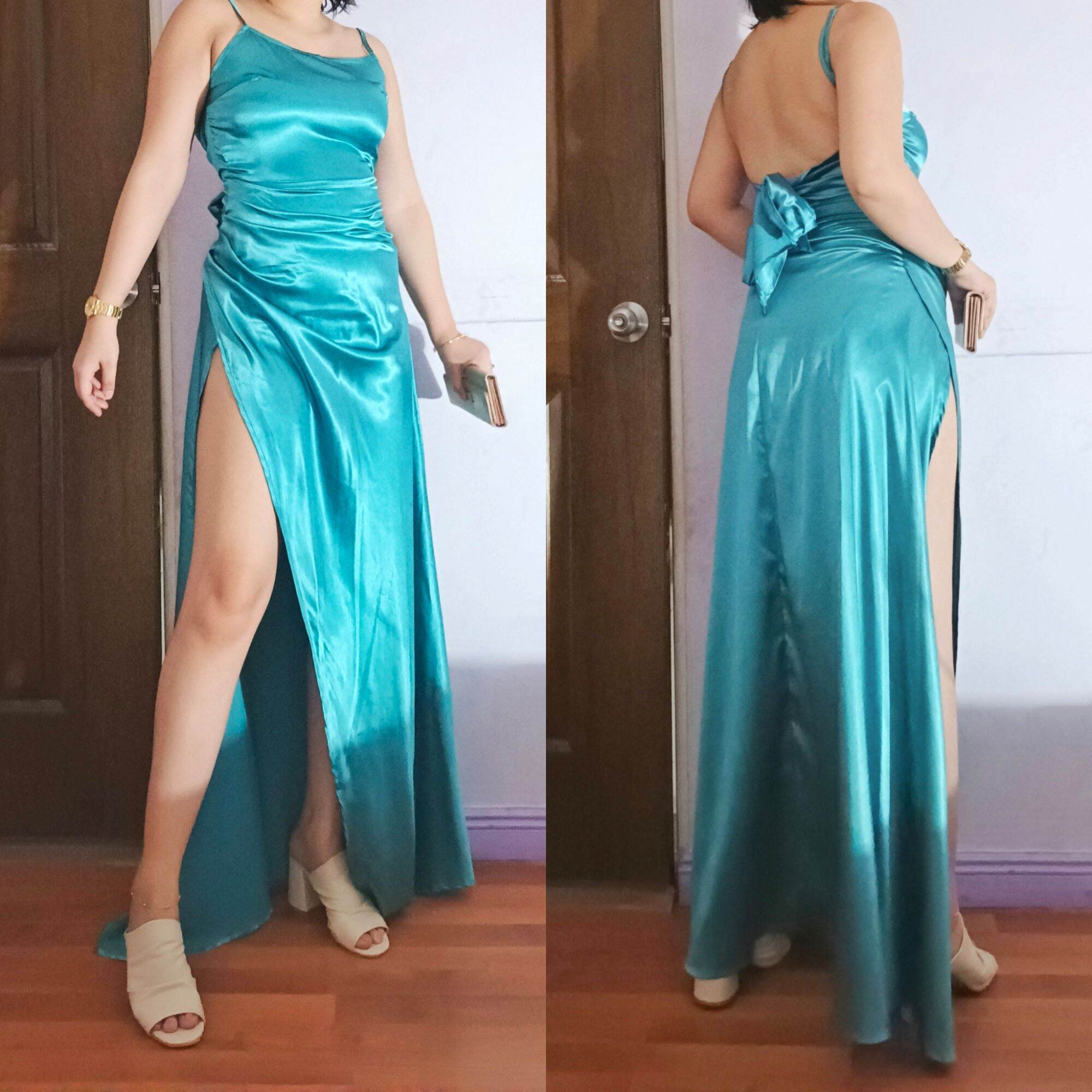Turquoise Satin Slit Gown Lazada Ph
