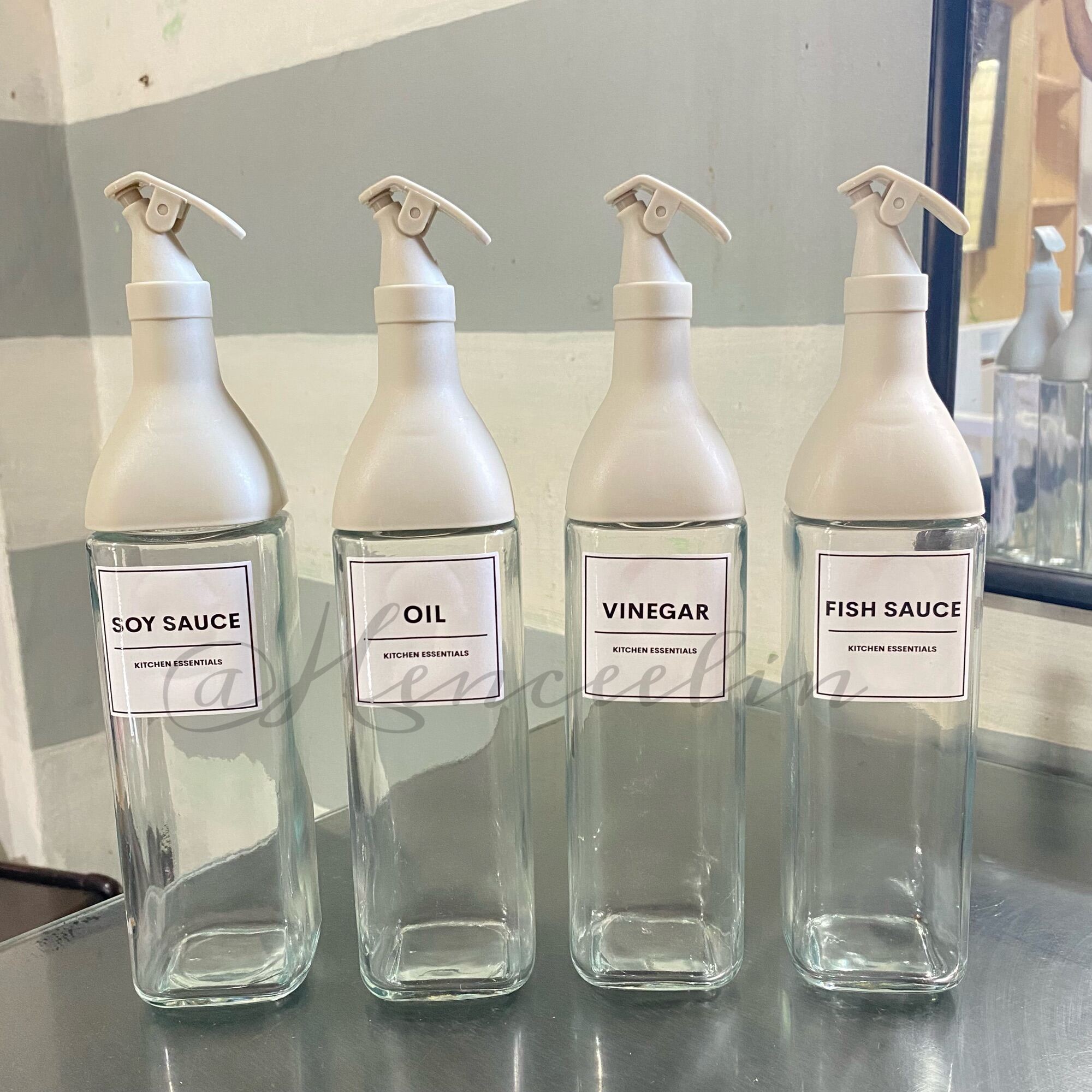 CKS Condiments Bottle Set Container Nordic Transparent Air Tight Nozzle ...