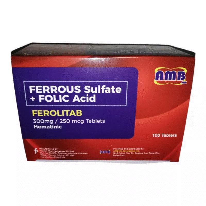 FEROLITAB Ferrous Sulfate + Folic Acid 300mg/250mcg 100tablets | Lazada PH