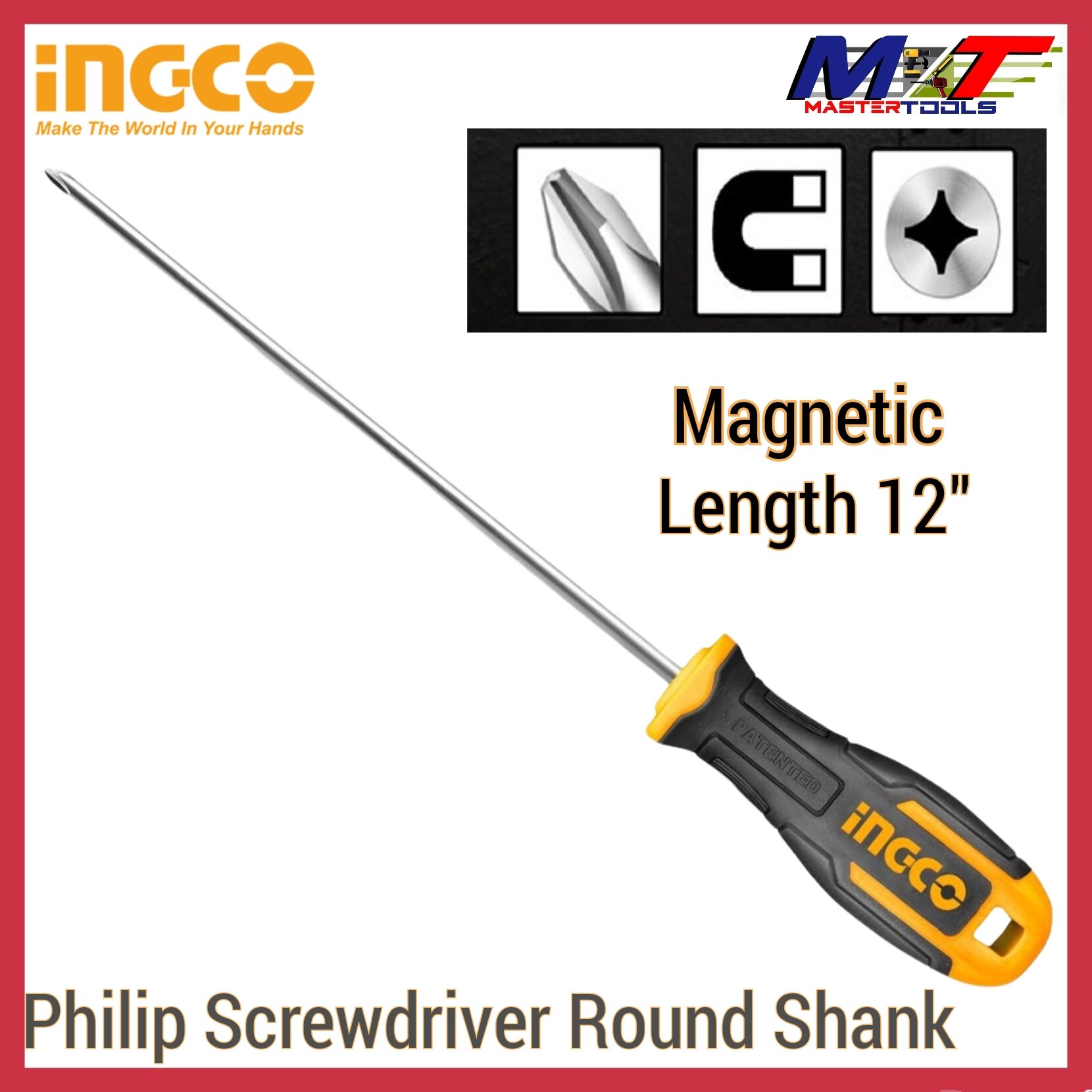 Ingco Original Phillip Screwdriver Round Shank PH3 6x200mm HS68PH3200 ...