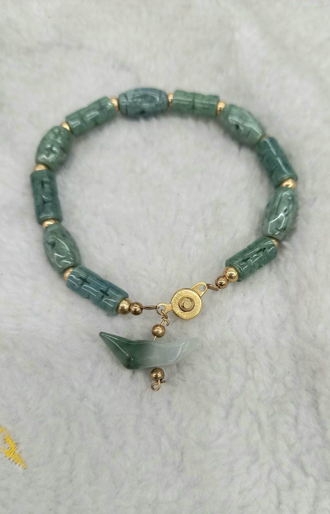 Authentic Burma Jade barrel w/ Ingot Dangling and 10k gold ball ...