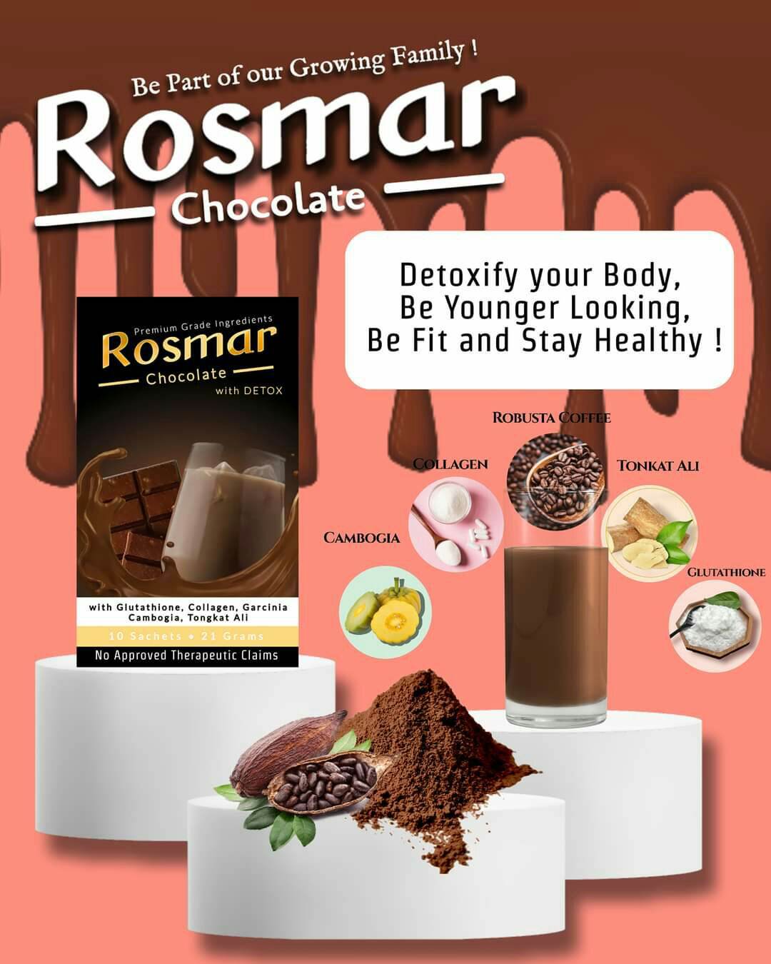 Rosmar Detox Drink Coffee and Dark Chocolate Flavor with freebies ...
