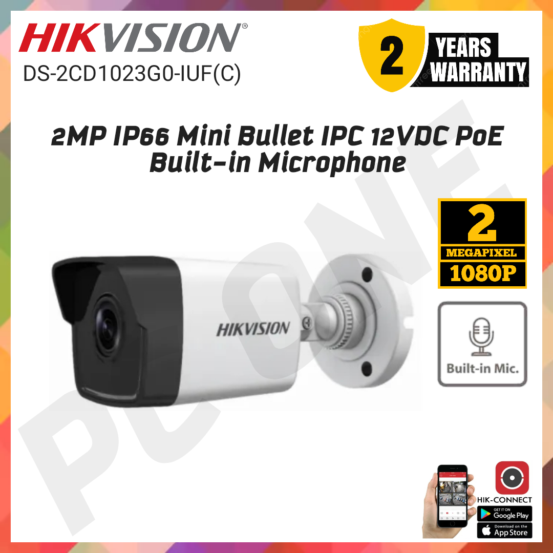 HIKVISION 2MP IP66 Mini Bullet IPC 12VDC PoE Built-in Microphone DS-2CD1023G0-IUF(C) | Lazada PH
