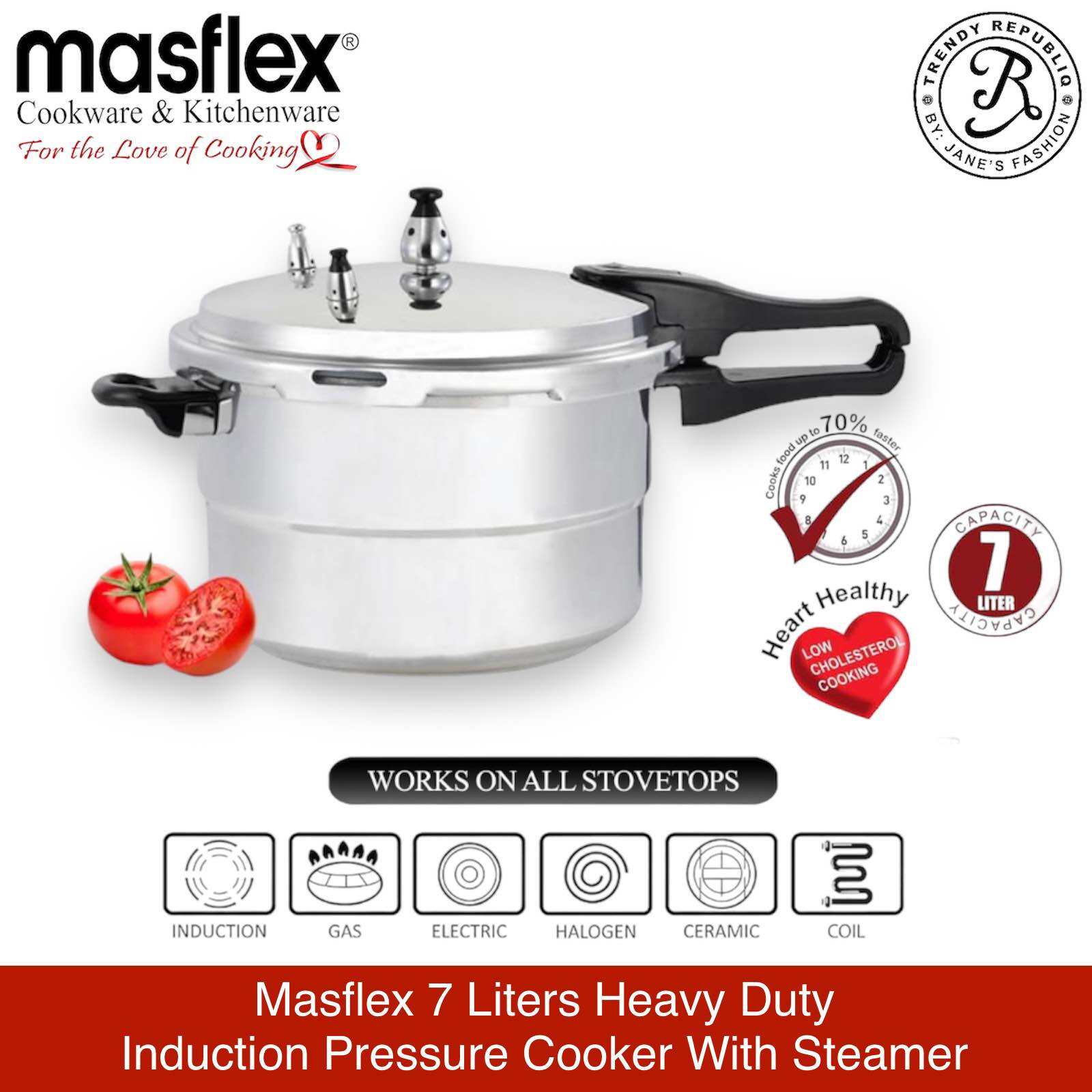 Masflex 7 Liters Heavy Duty Induction Pressure Cooker With Steamer PC-7
