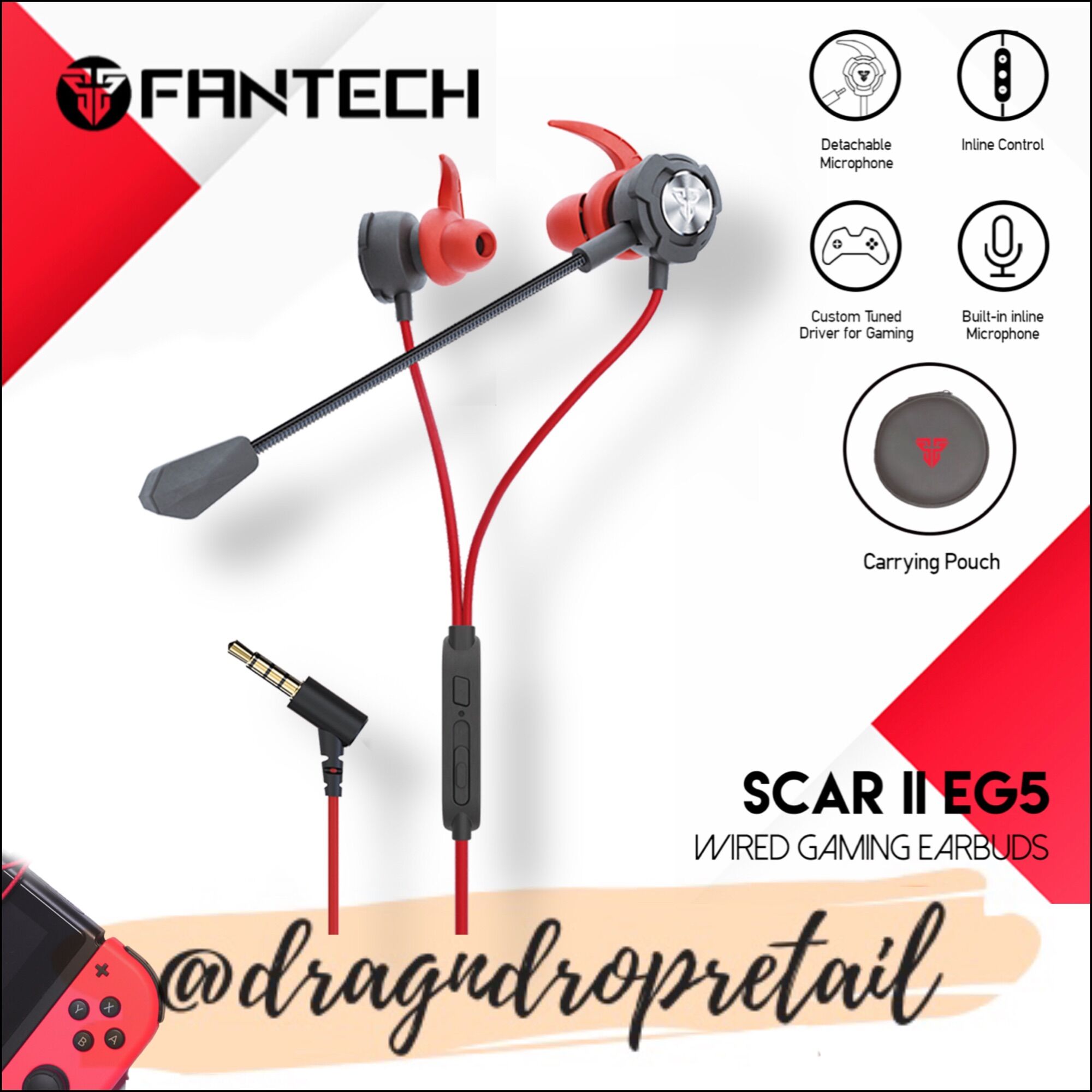 FANTECH SCAR II EG5 Wired Gaming Earbuds Multi-Platform Earplug ...