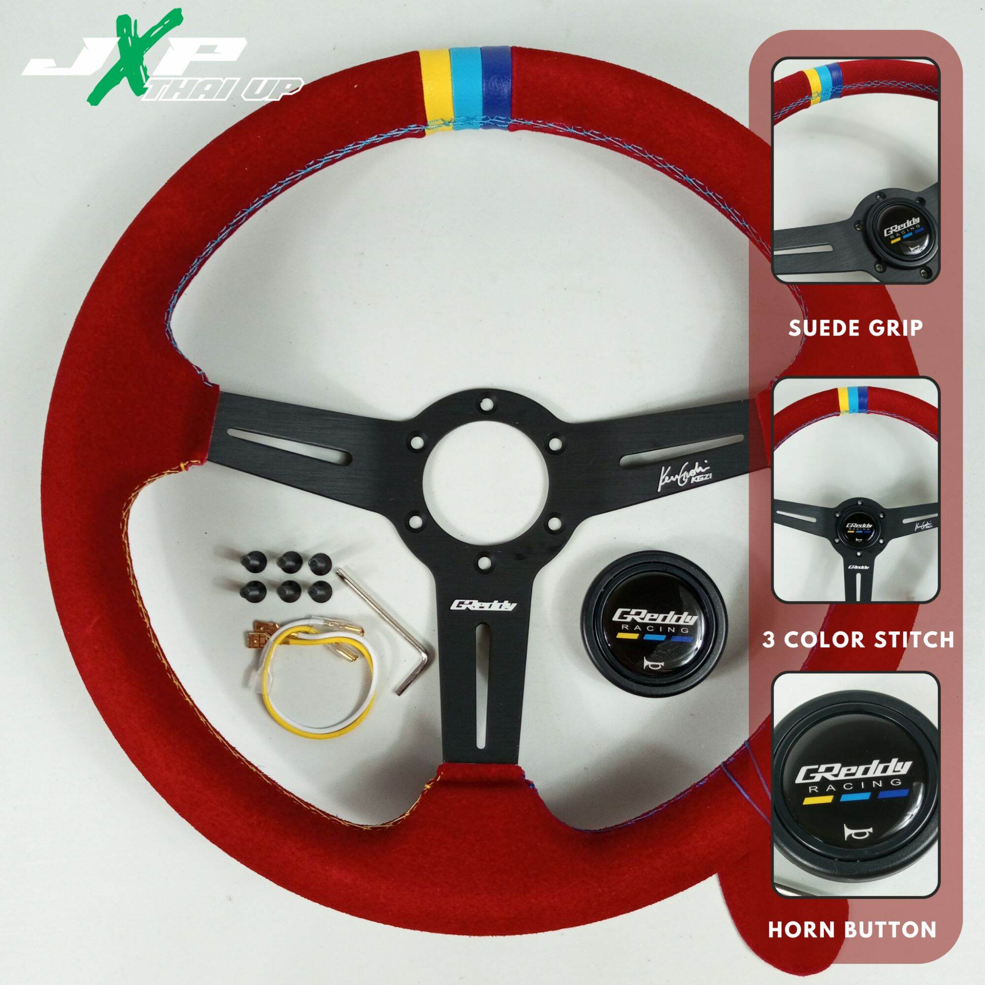 GReddy Steering Wheel 350mm Red Suede High Quality | Lazada PH