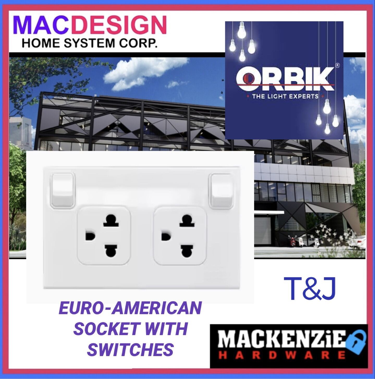 T&J Orbik 2 gang universal outlet with switches | Lazada PH