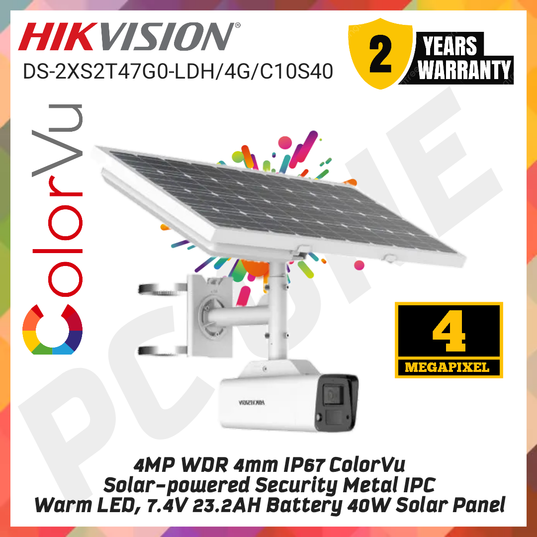 HIKVISION H.265+ 4MP WDR 4mm IP67 ColorVu Solar-powered Security Metal ...