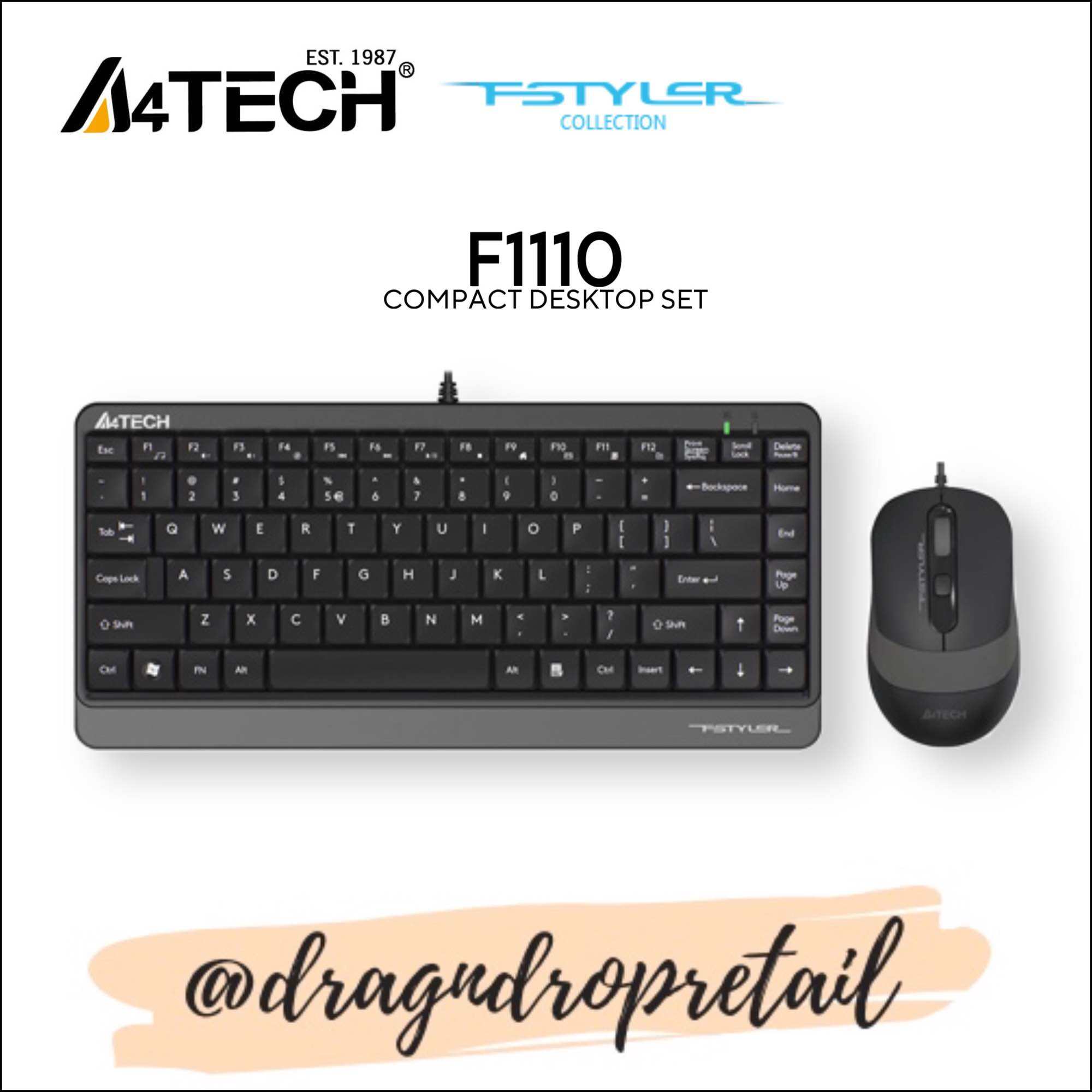 A4TECH FSTYLER F1110 Wired Compact Desktop Set Mini Keyboard and Mouse ...