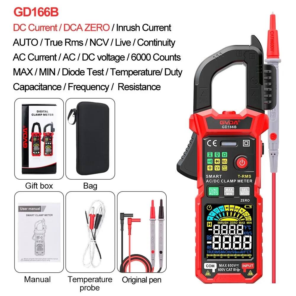 GVDA Clamp Meter Digital Multimeter DC/AC Current 6000 Counts Car Amp ...