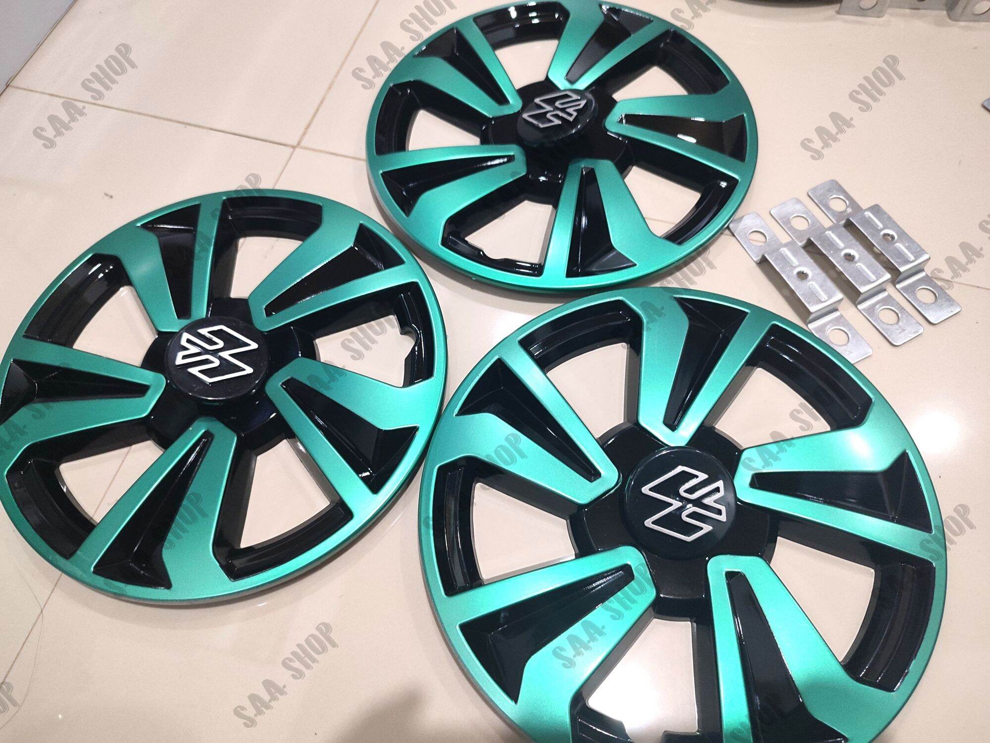 BAJAJ RE & TVS KING RIM COVER IN COLOR GREEN 3 PCS WITH BRACKETS ...