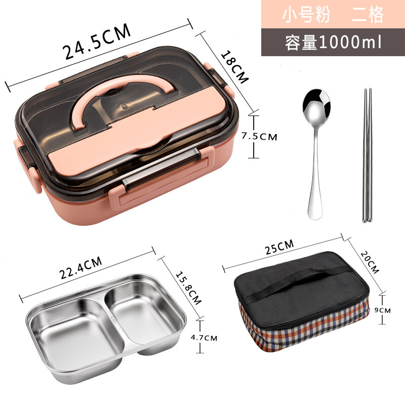 Korean Style 304 Stainless Steel Lunch Box Student Female 2 Grids Large ...