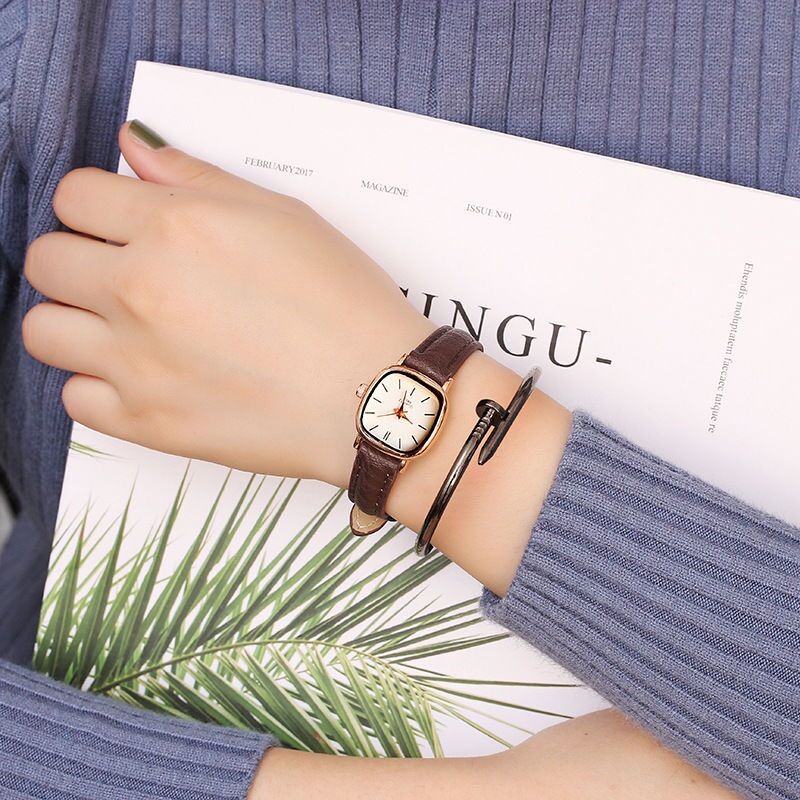 Relo Vintage Small Square Dail Leather Watch Women Wristwatch Casual ...