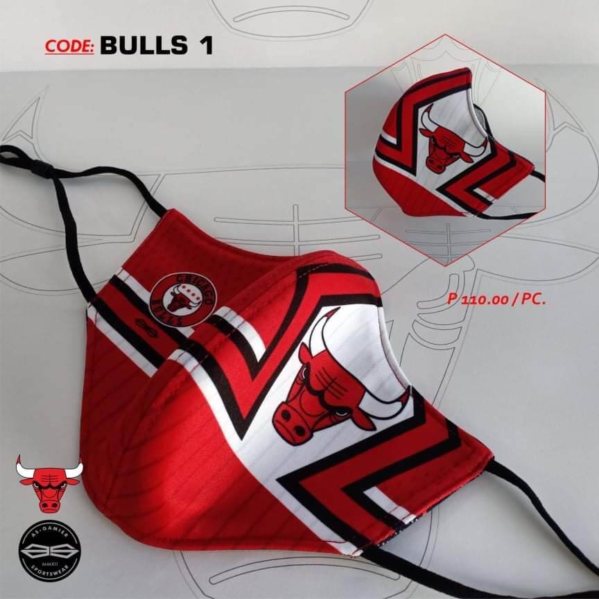Chicago Bulls pro-team inspired washable 3ply water repellent face mask ...