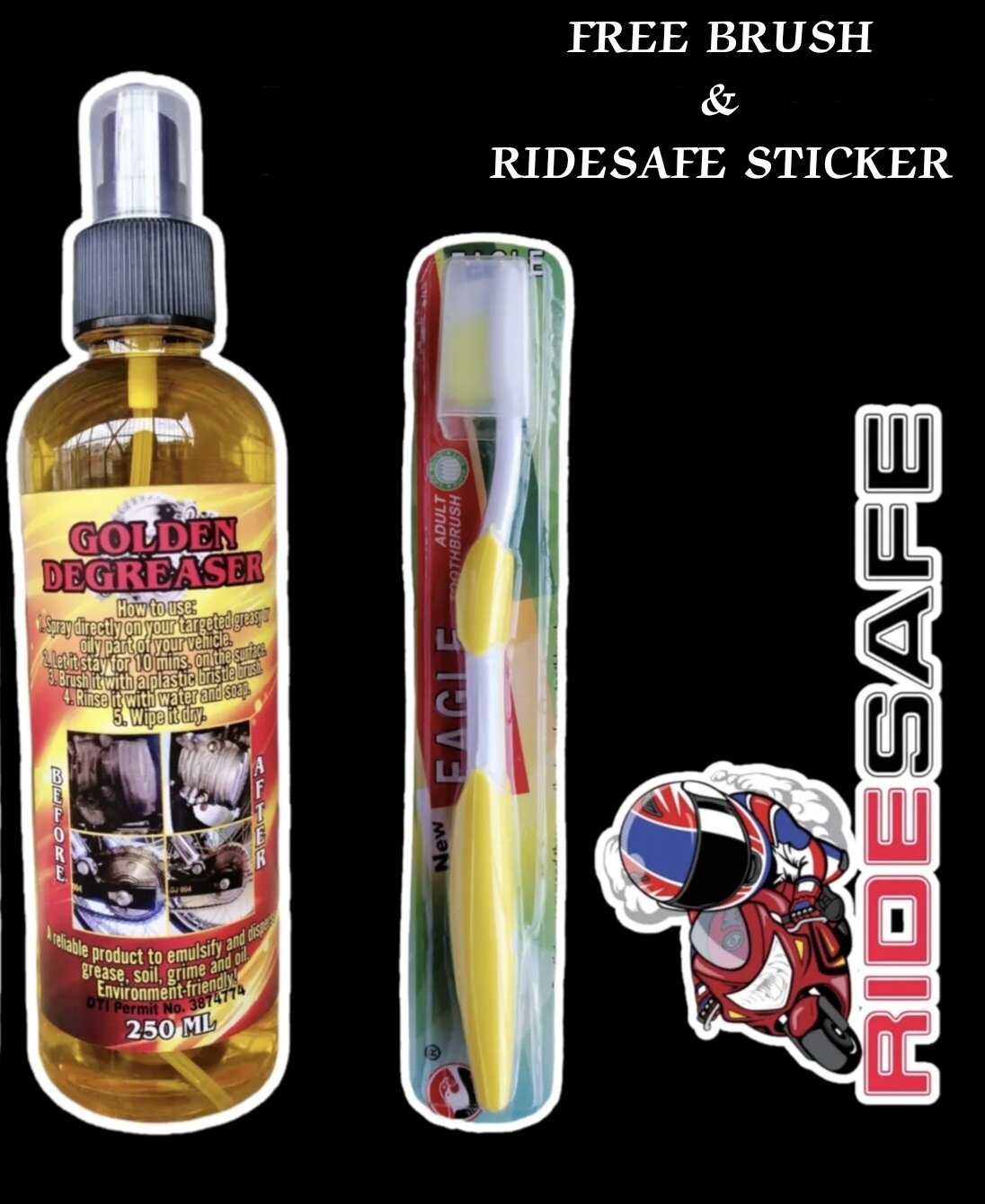 GOLDEN DEGREASER ORIGINAL with Free Cleaner Brush And RIDESAFE sticker ...