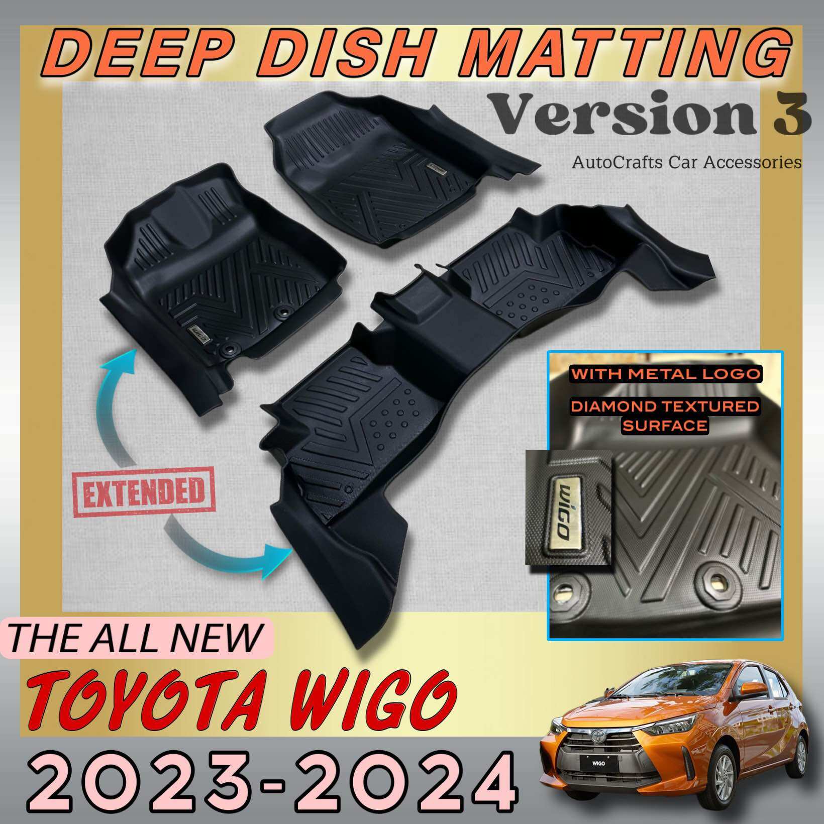 TOYOTA WIGO 2024 DEEP DISH MATTING VERSION 3 EXTENDED | Lazada PH