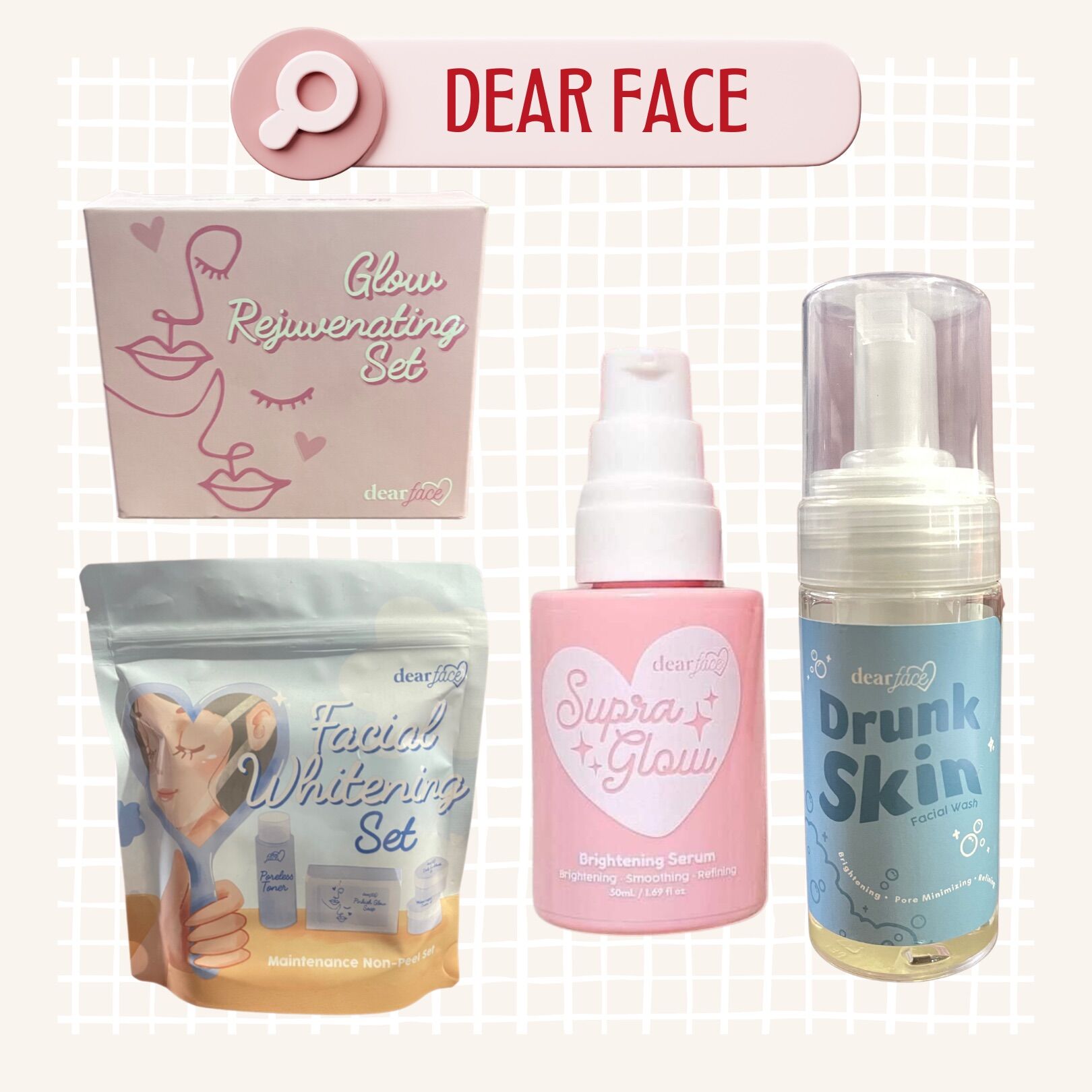 DEAR FACE SKINCARE | FACIAL WHITENING SET, GLOW REJUVENATING SET, DRUNK ...