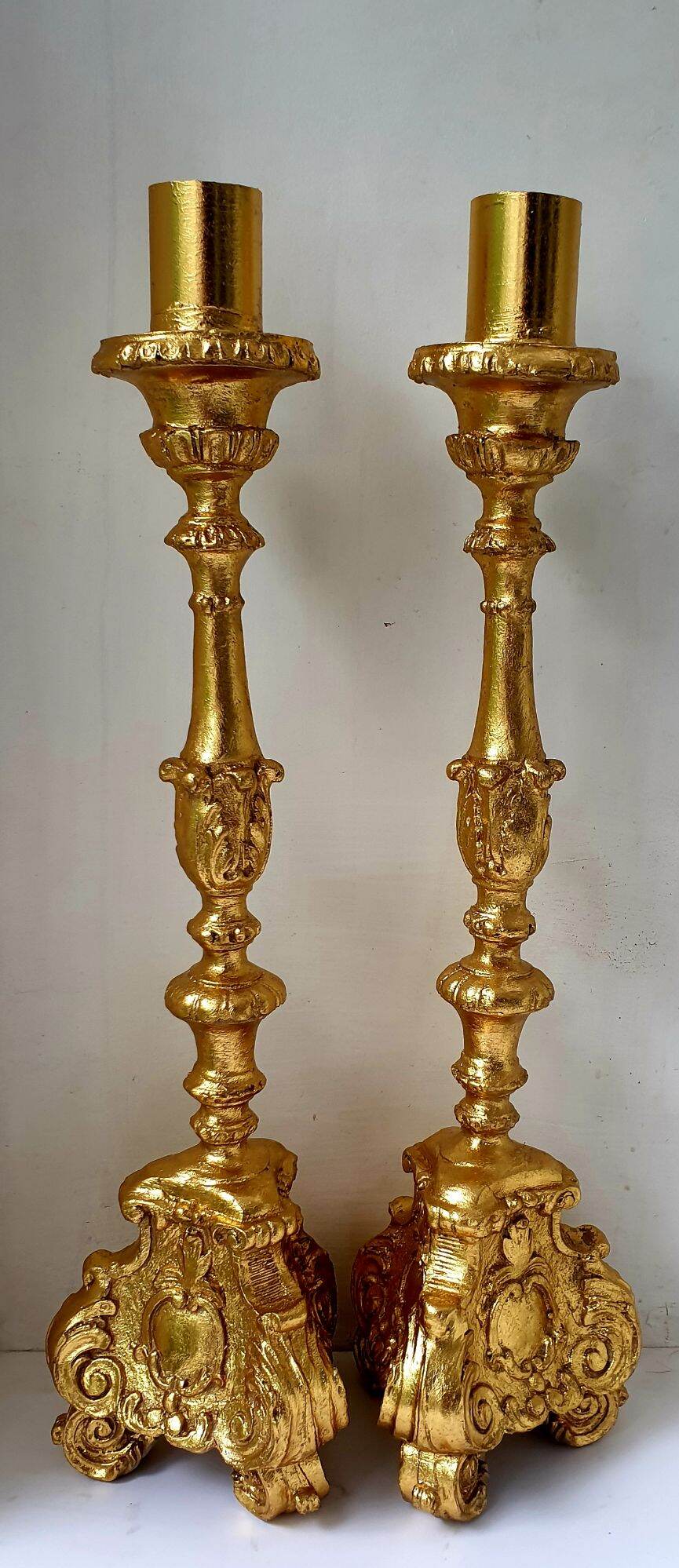 Royalty Gold Candle Holder 29" Fiber Stone Pillar Candle Holders, Most ...