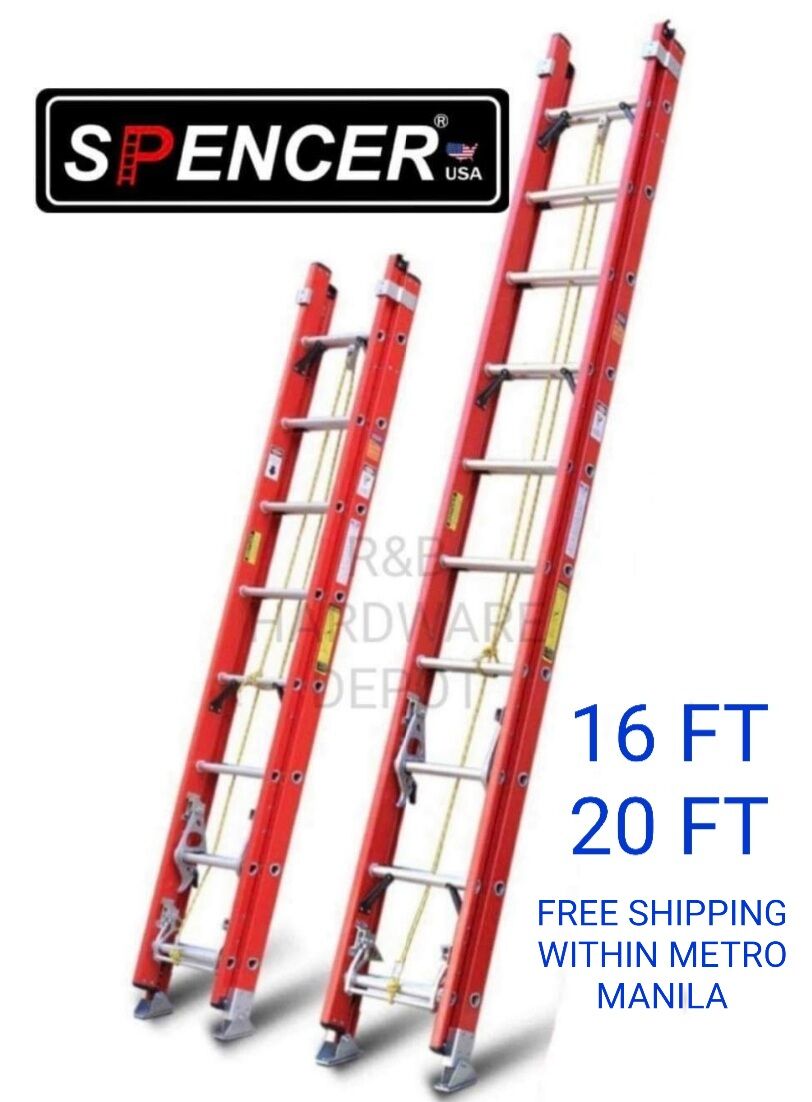SPENCER USA FIBERGLASS INDUSTRIAL EXTENSION LADDER WITH DOUBLE LOCK 16 ...