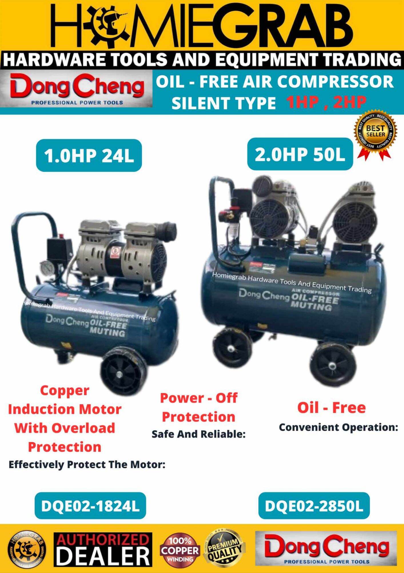 DONG CHENG OIL-FREE AIR COMPRESSOR / SILENT TYPE AIR COMPRESSOR 1HP 24L ...