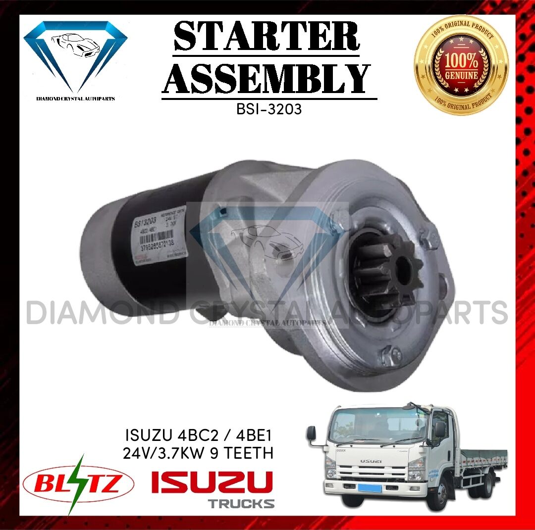 STARTER ASSEMBLY ISUZU 4BC2 /4BE1 24V/3.7KW 9 TEETH "BLITZ BRAND ...