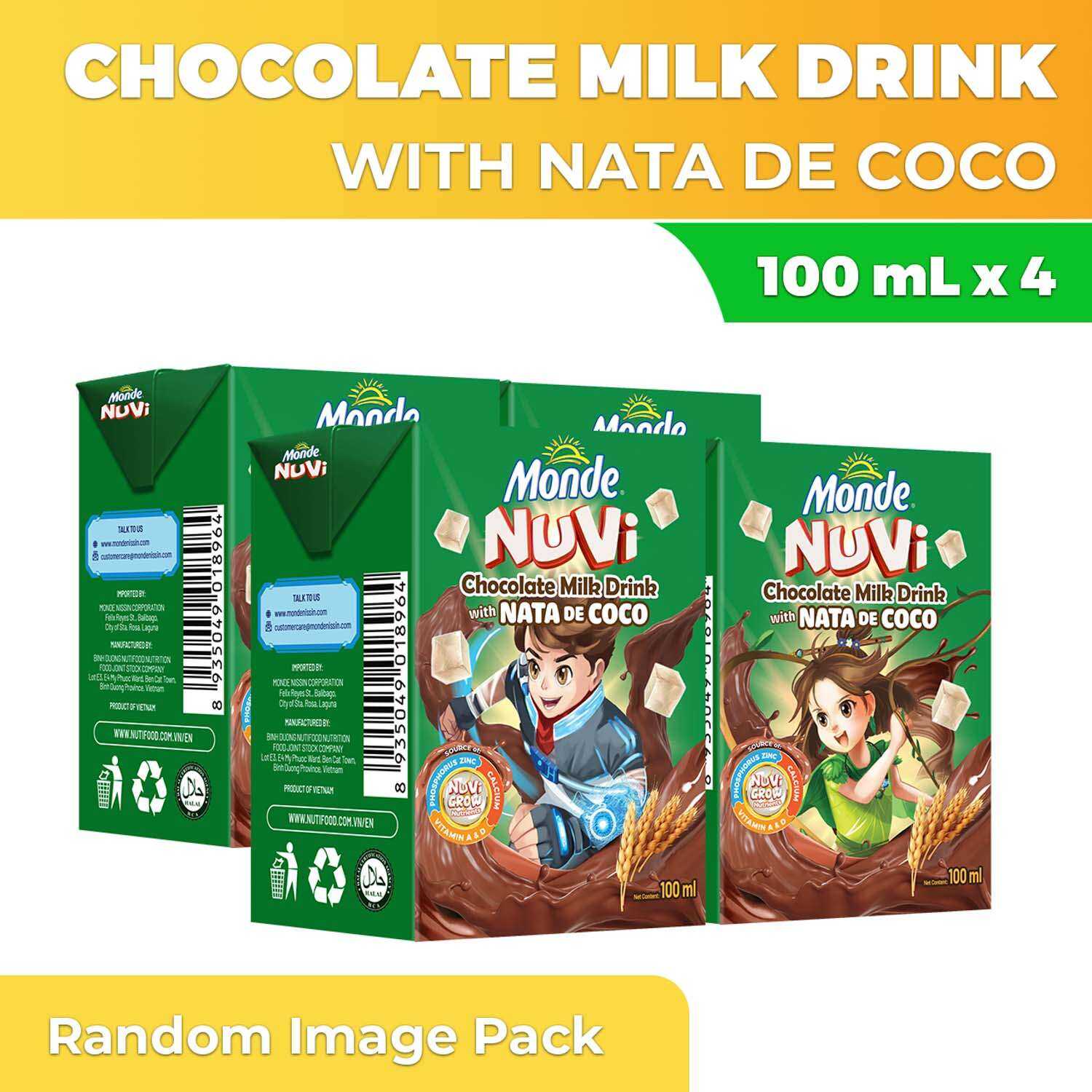 Monde Nuvi Chocolate Milk Drink with Nata de Coco 100ml X 4 | Lazada PH
