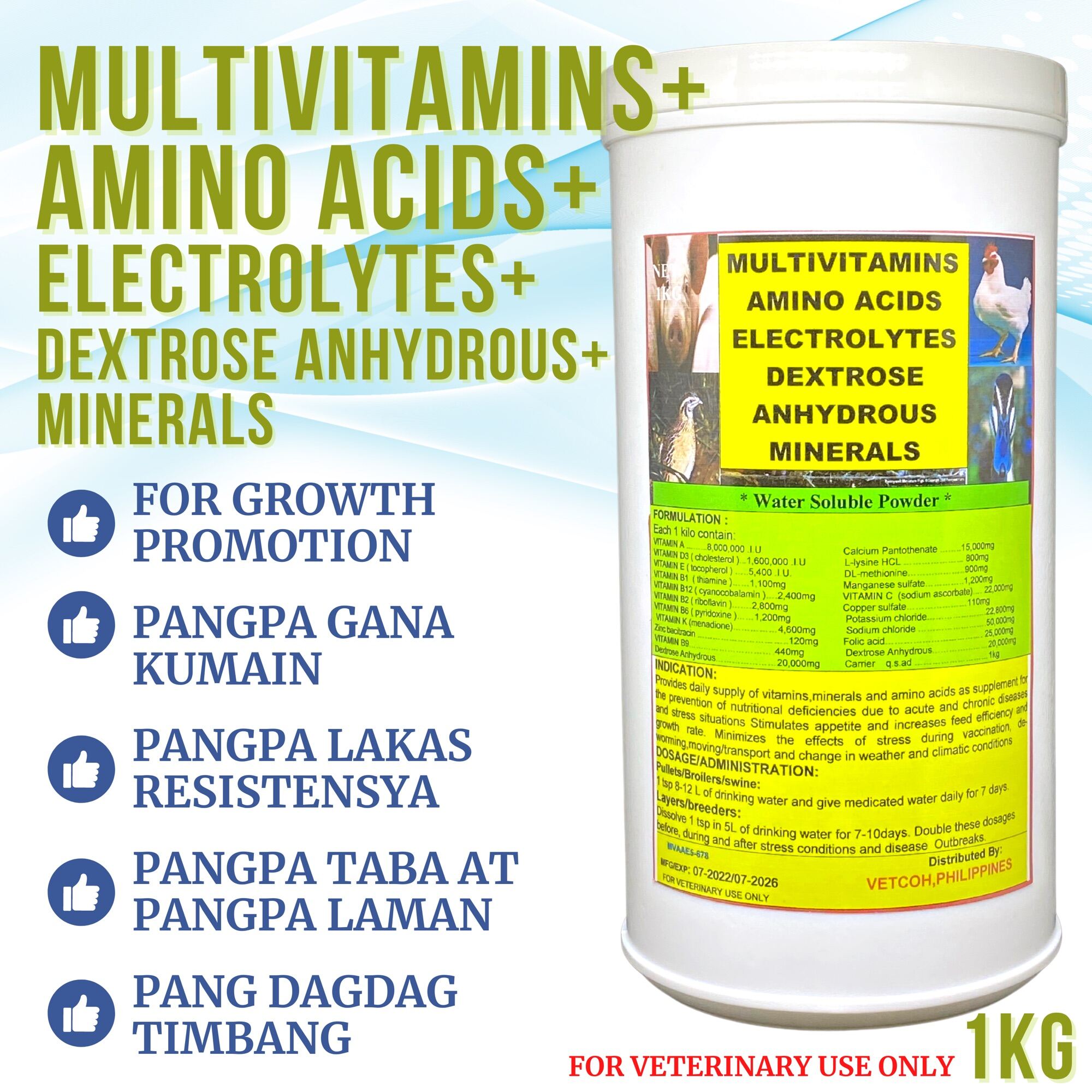 Vetcoh MVAAE MULTIVITAMINS + AMINO ACIDS + ELECTROLYTES + DEXTROSE ...