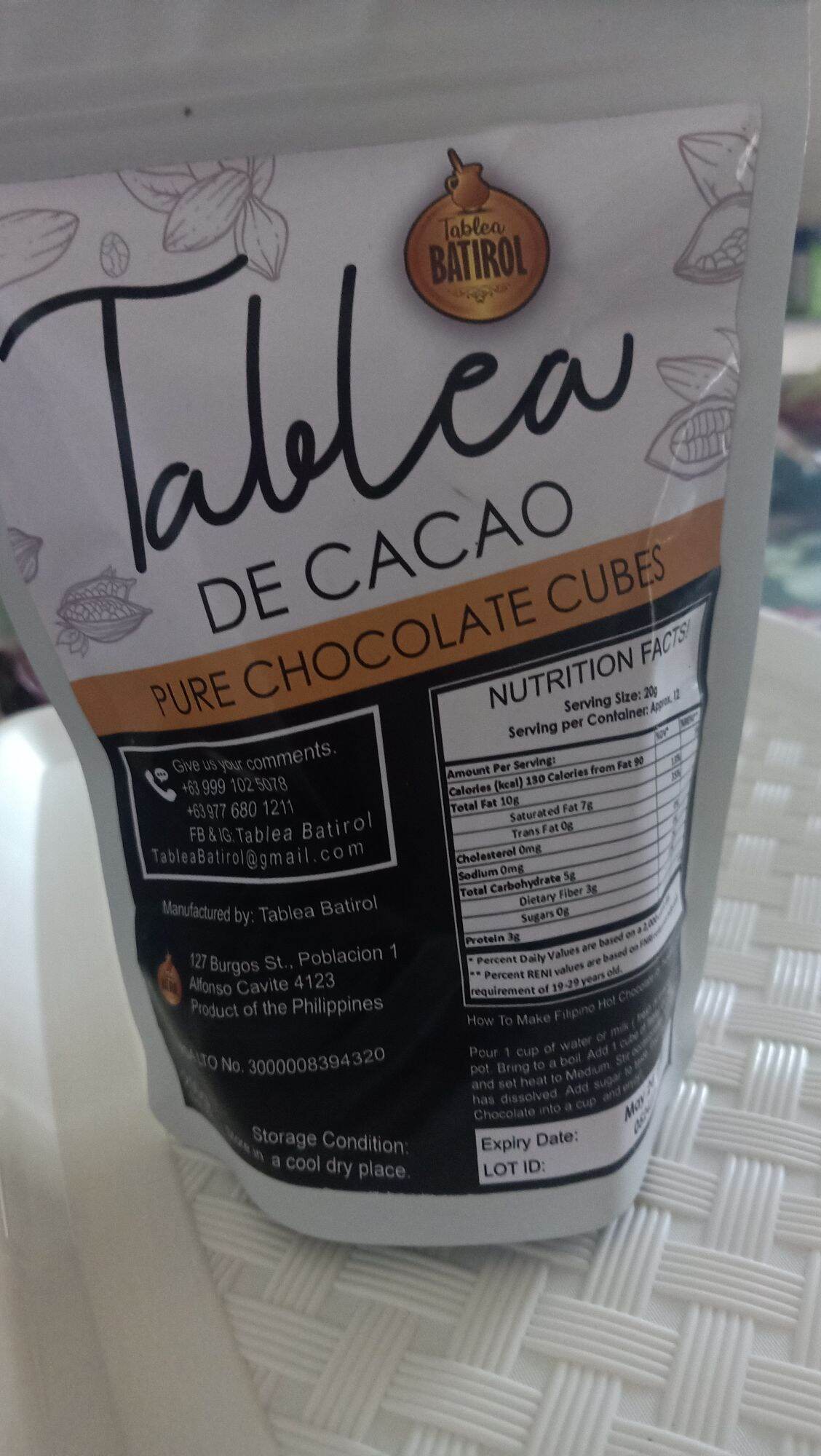 AUTHENTIC TABLEA DE CACAO BY TABLEA BATIROL - UNSWEETENED PURE ...