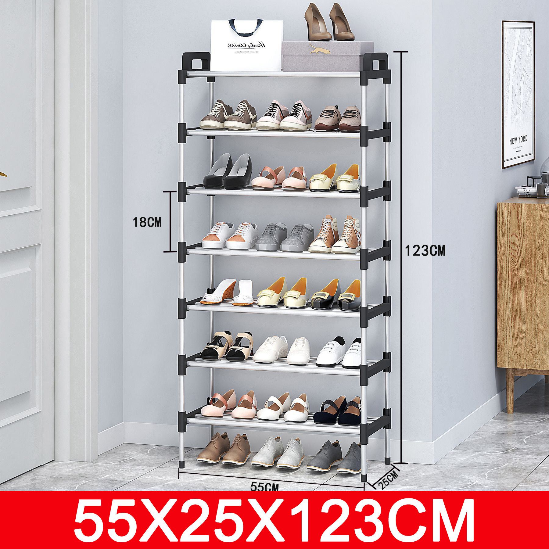 8-layer stainless steel shoe storage rack shoe organizer black | Lazada PH