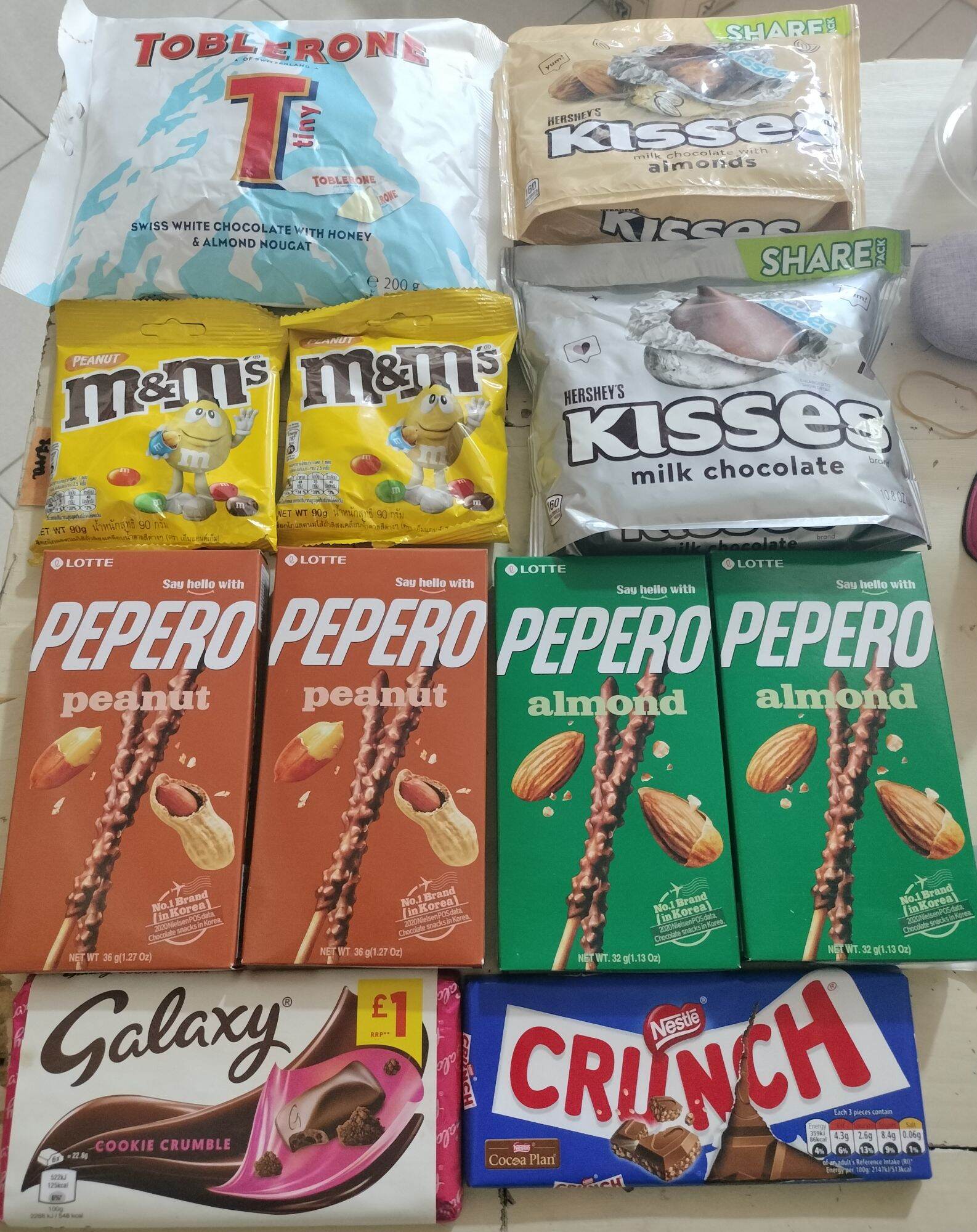 affordable imported chocolate/kisses/crunch/tiny tobleron/m&m/peppero ...