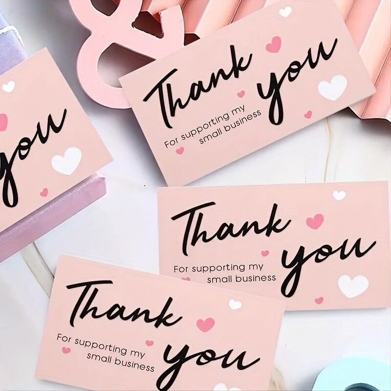 【ALLGOOD】50pcs/pack Pink Thank You Card For Supporting Business Package ...