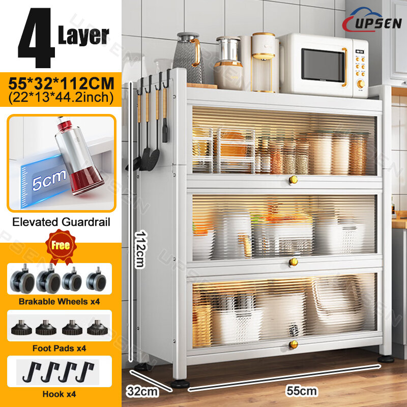 3/4/5 Layers Kitchen Rack Dustproof Storage Cabinet Carbon Steel Multi ...