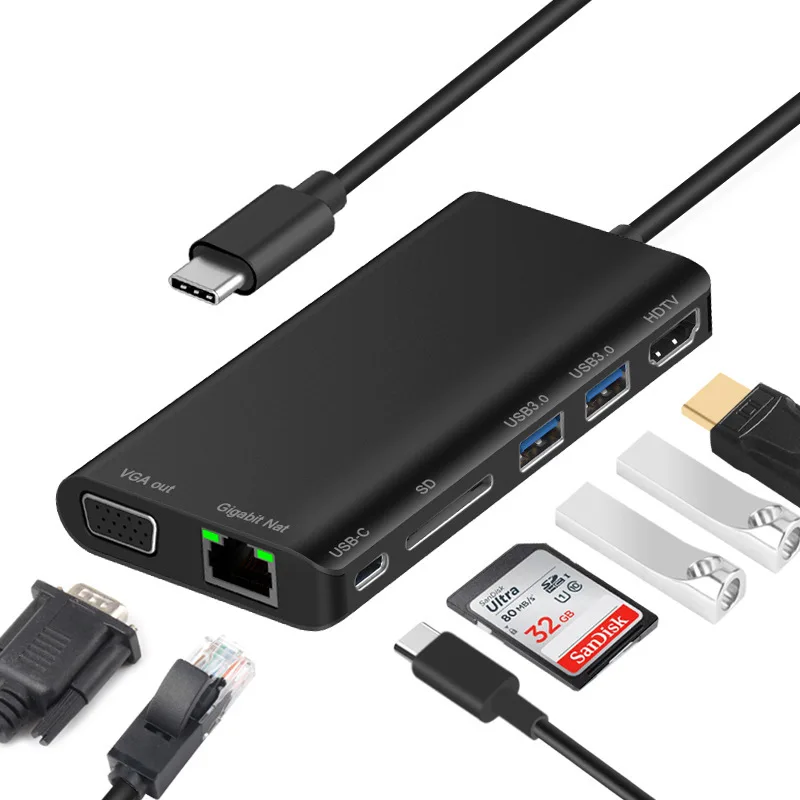 Multi-function Type-c Tablet Hdmi/rj45 8-in-1 High-definition 4k Card ...