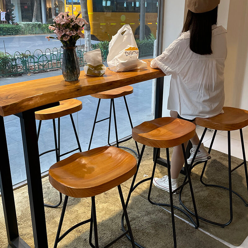 Solid Wood Bar Table Window Integrated Household Iron Balcony Wall ...