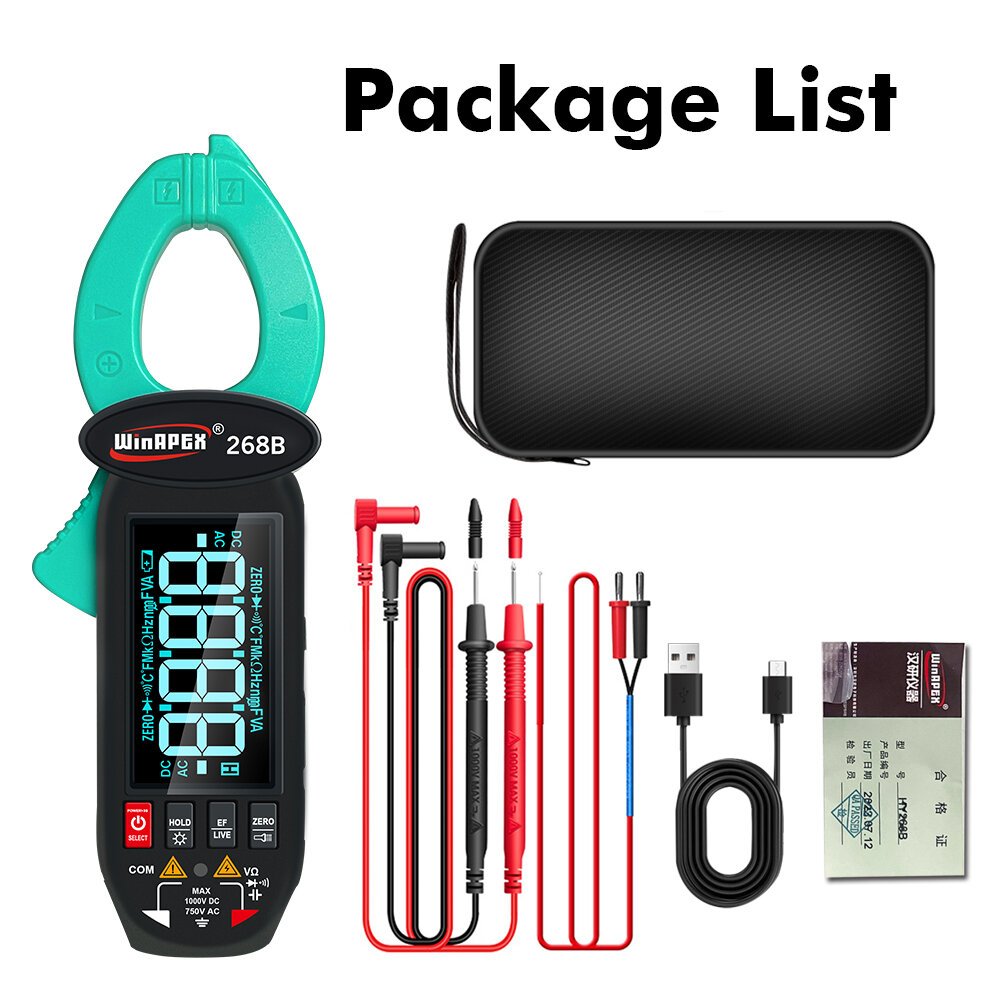 268B Digital Clamp Meter 60A 1000V AC DC Current Clamp True RMS Clamp ...