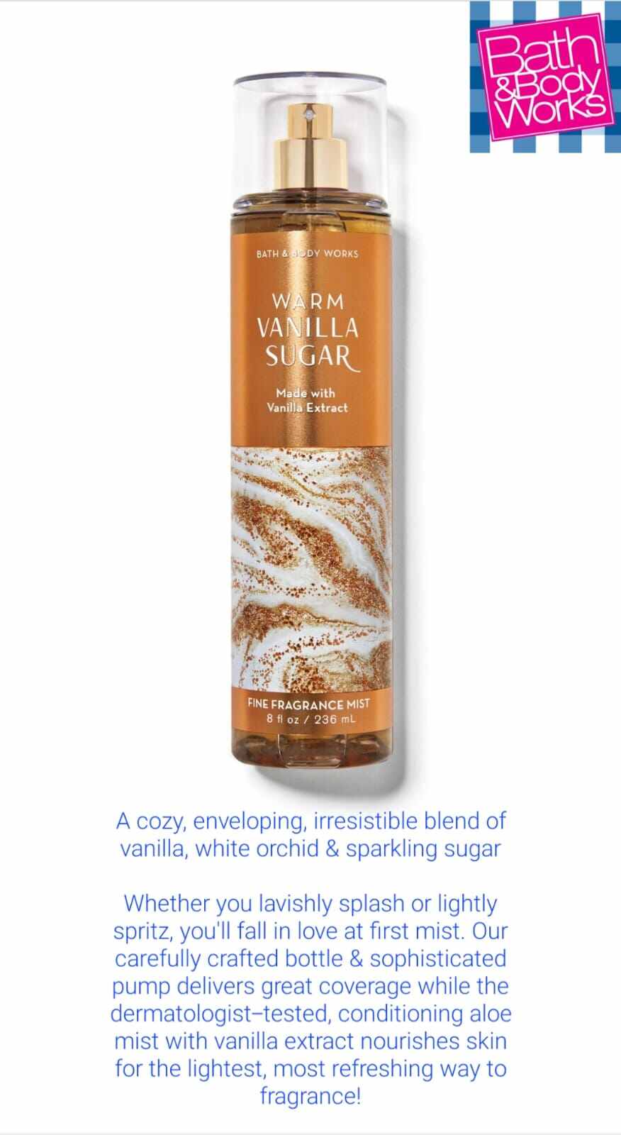 100% Authentic Bath and Body Works Fragrance Mist Warm Vanilla Sugar ...