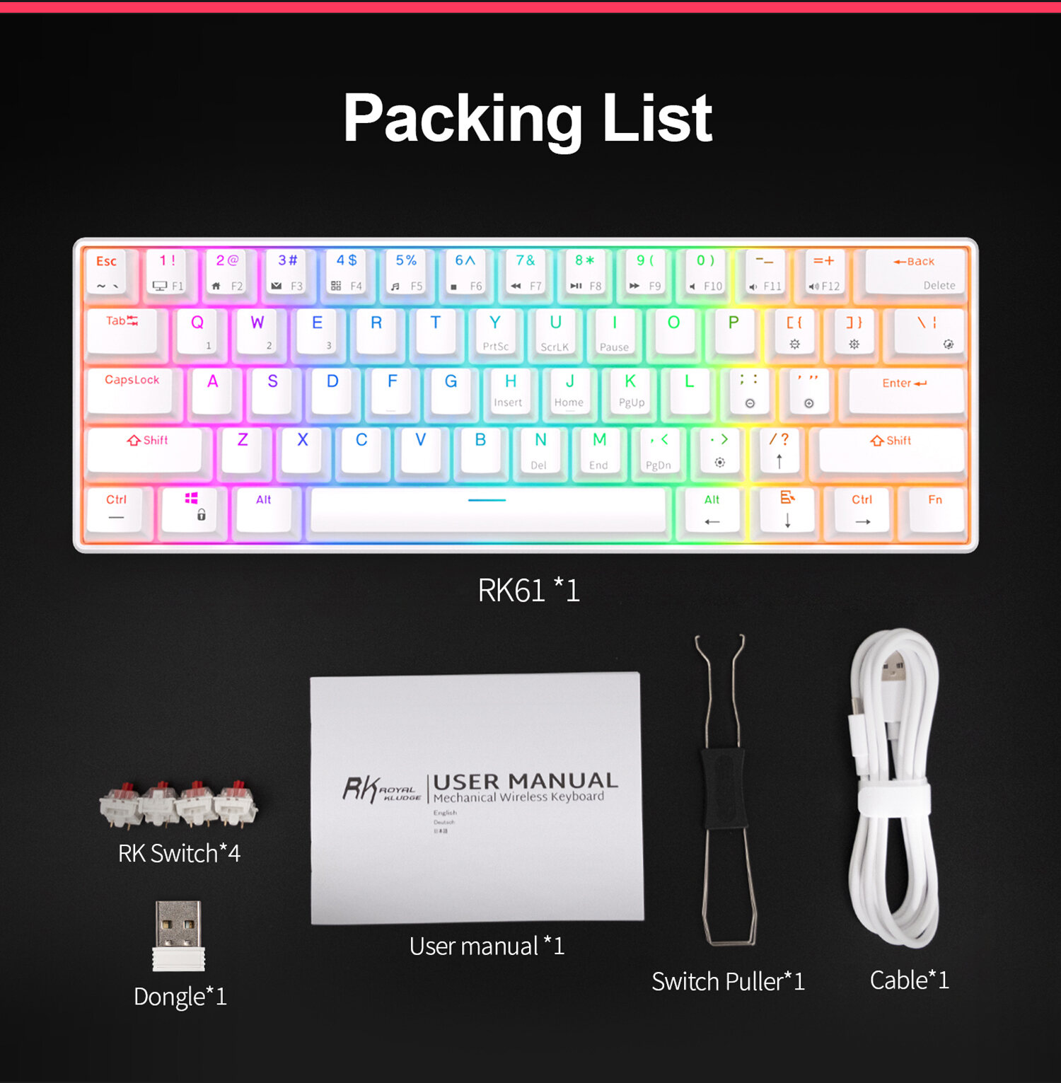 RK61 ROYAL KLUDGE 60% Mechanical Keyboard 61 Keys Ultra-Compact RGB ...
