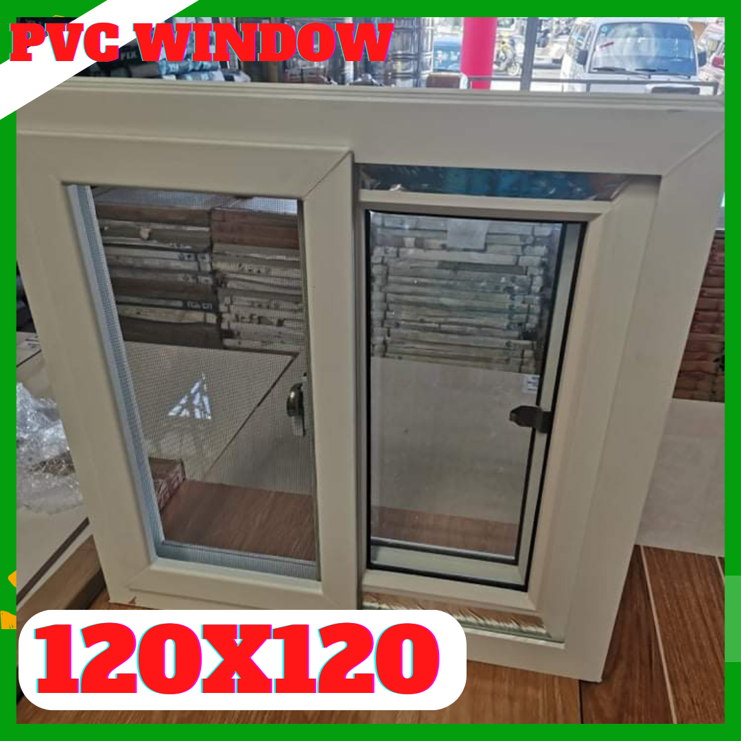 PVC SLIDING WINDOW 120X120 CLEAR GLASS WITH SCREEN BINTANA | Lazada PH