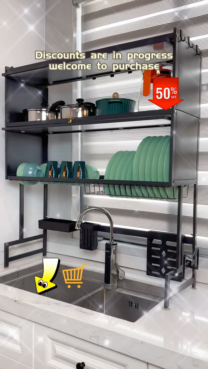 PANDH 2 Layers Dish Rack With Drainer Multi-functional Dish Cabinet ...