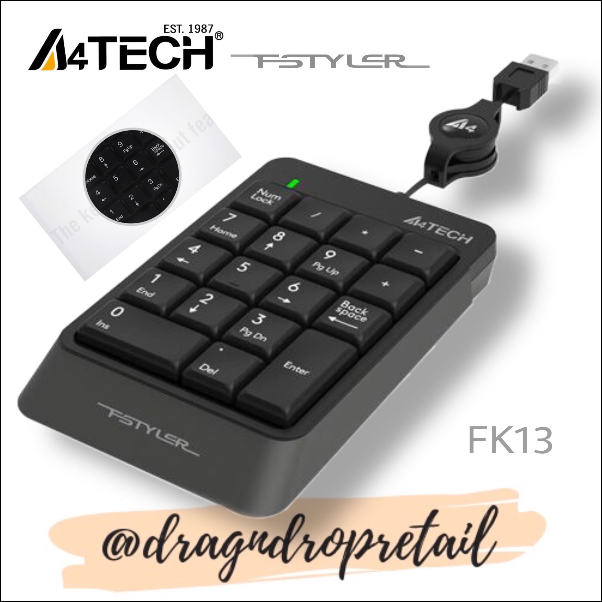 A4TECH FSTYLER FK13 Retractable Sleek Compact Numeric Keypad USB Numpad | Lazada PH