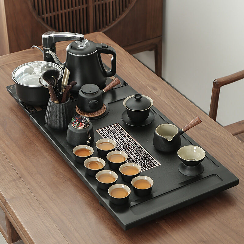 Black Gold Stone Tea Tray Set Household Drainage Tea Pitcher Black ...