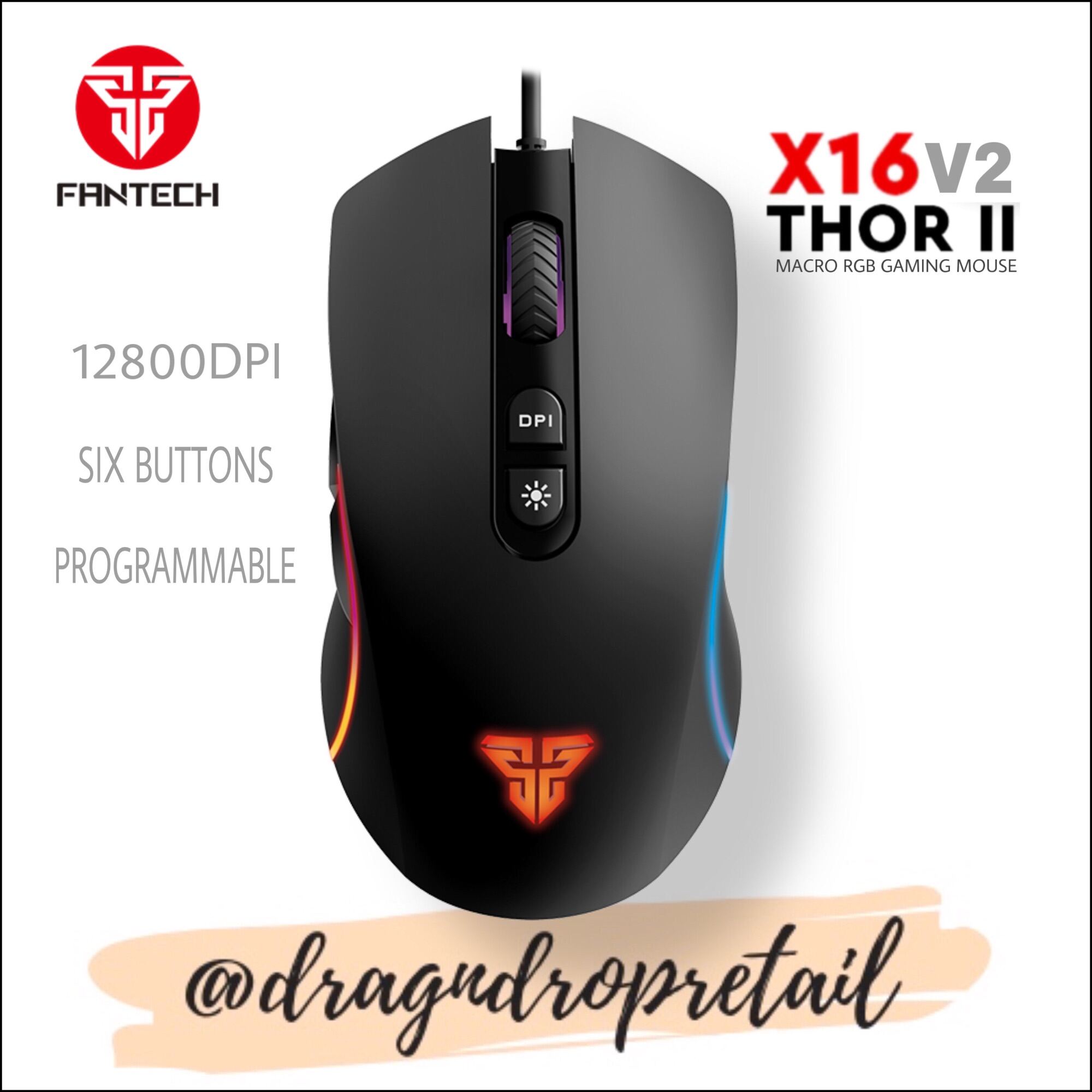 FANTECH THOR II X16 V2 Macro RGB Gaming Mouse 12800DPI On-the-Fly ...