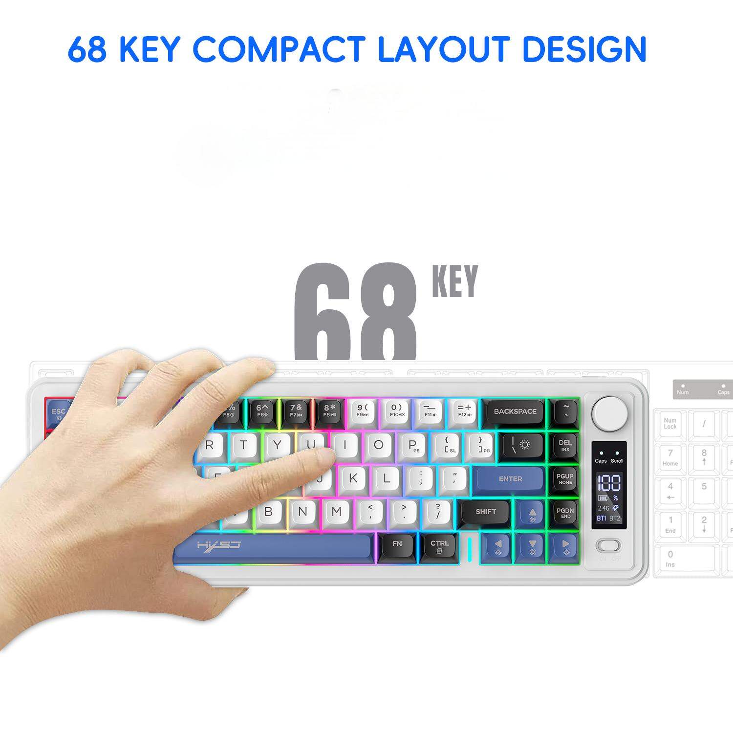 HXSJ L68 81-Key 3-mode wireless gaming keyboard silent Rainbow lighting ...