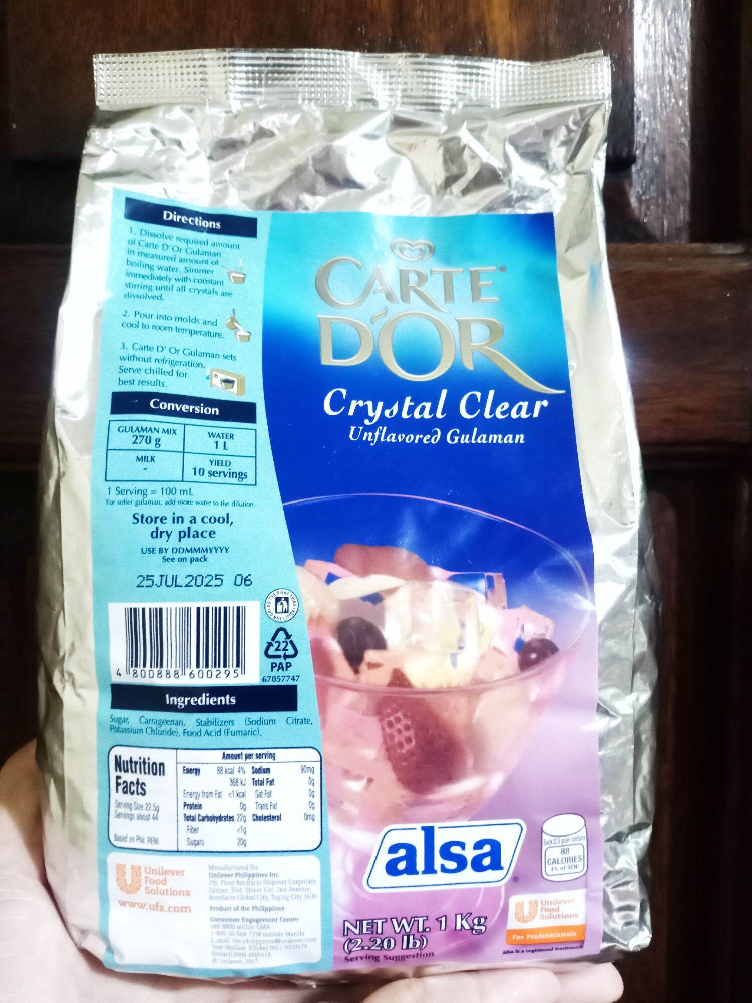 1Kg Carte D'Or Crystal Clear Unflavored Alsa Gulaman Alsa 10 Servings ...