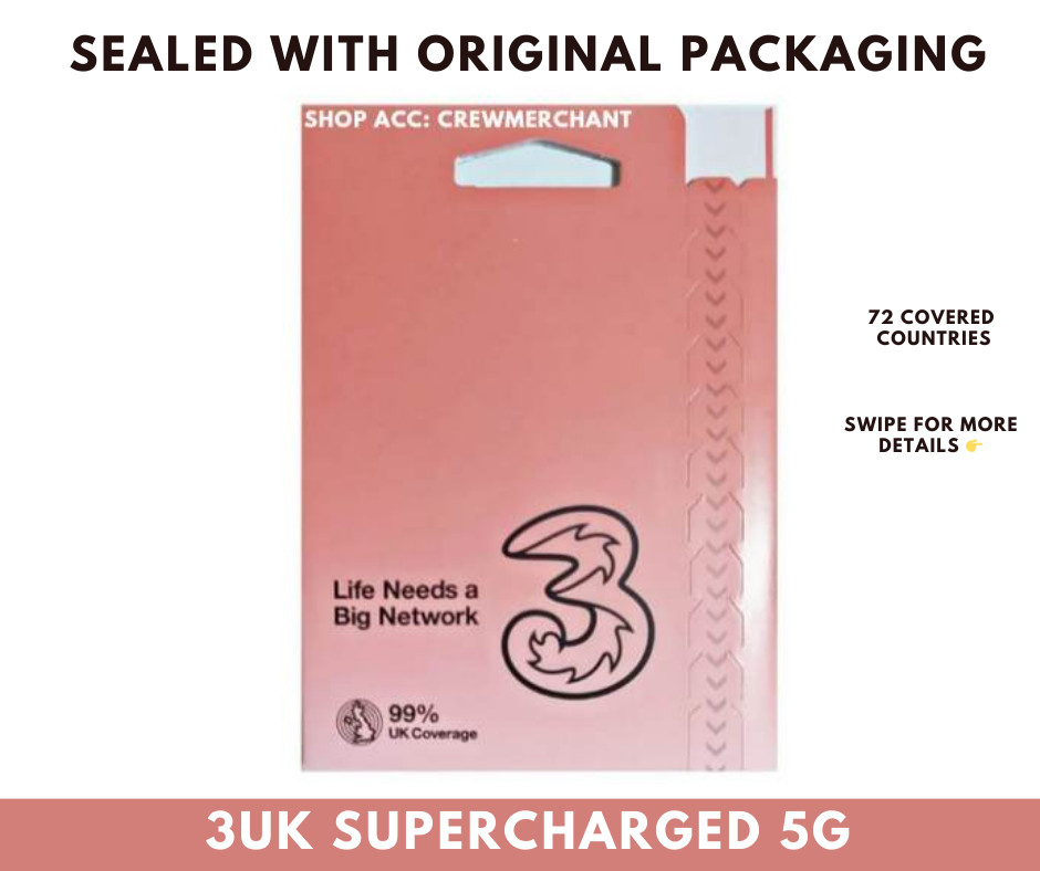 3uk Supercharged 5g Data sim card for Europe and 72 countries (Original ...